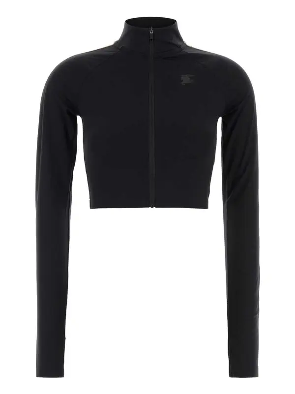 Burberry Stretch Nylon Cropped Zip-up Sweatshirt - Black