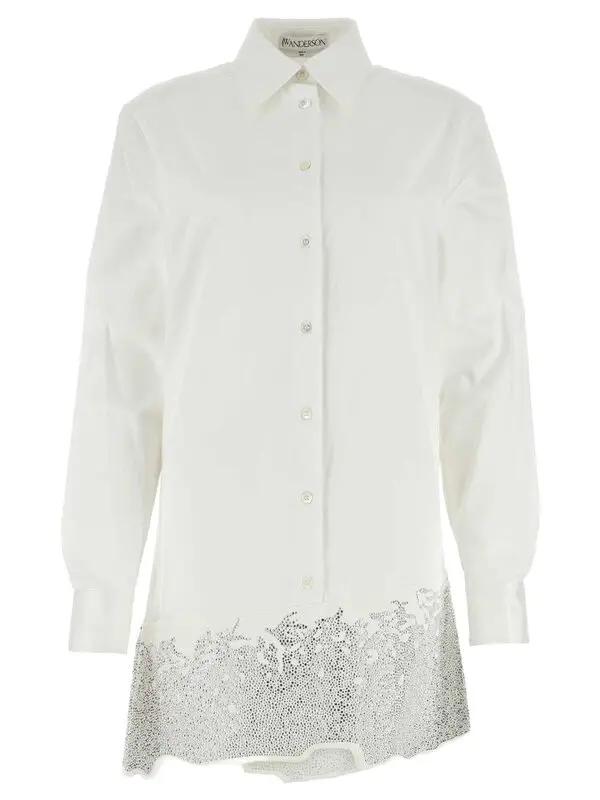JW Anderson Cotton Shirt Dress With Embellished Hem - White