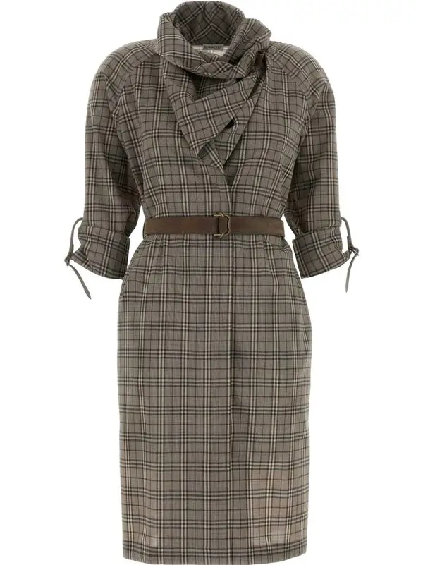 Burberry Plaid Belted Midi Dress - Checked
