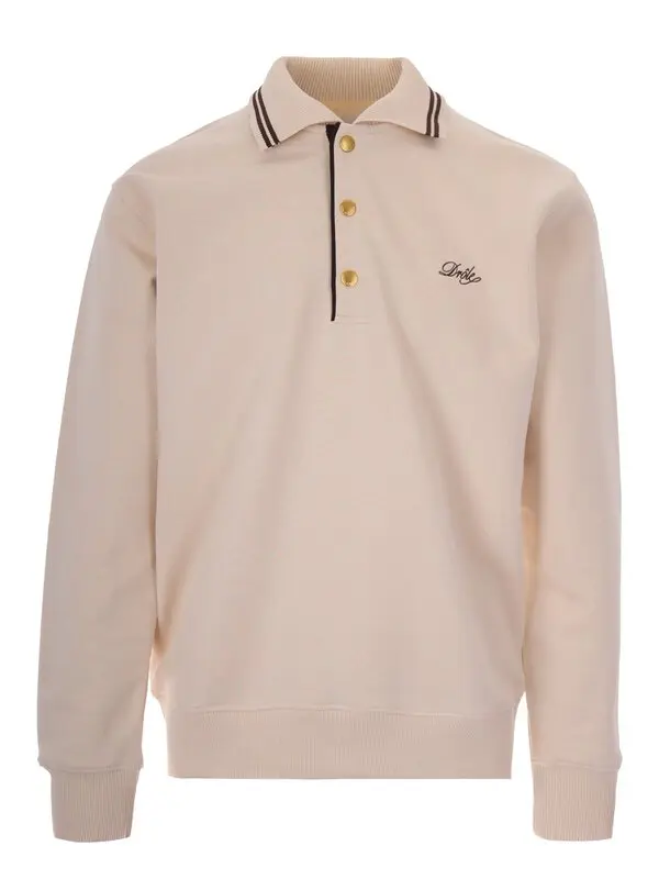 Drole De Monsieur Long Sleeve Rugby Polo Shirt - Sand