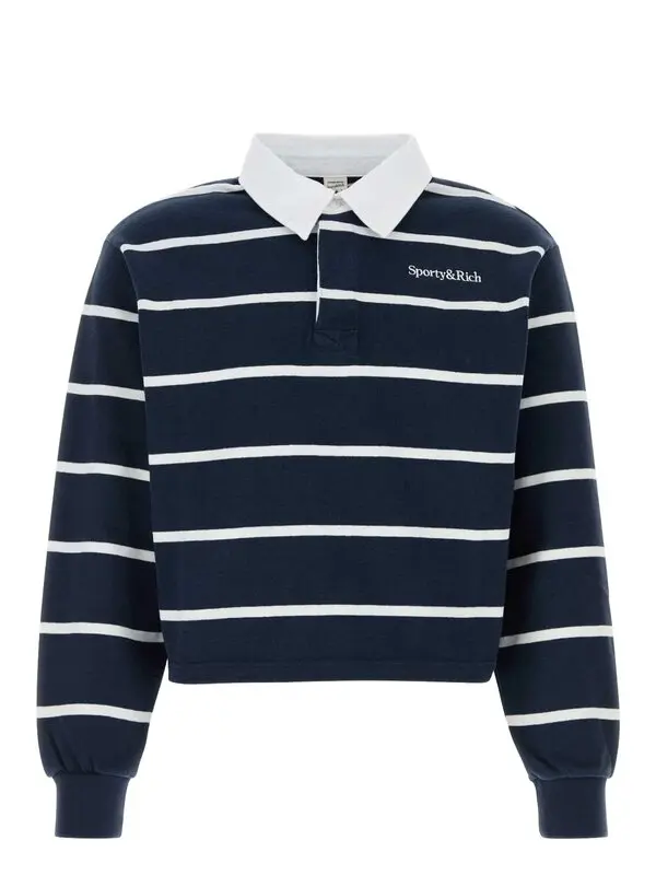 SPORTY & RICH Embroidered Cotton Polo Shirt With Striped Detail - Stripped