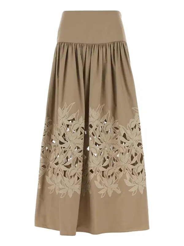 Agnona Cotton Poplin Skirt With Embroidered Detail - Grey
