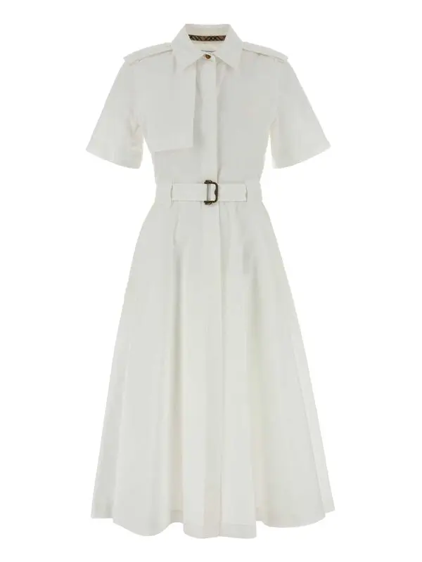 Burberry Cotton Poplin Belted Shirt Dress - White