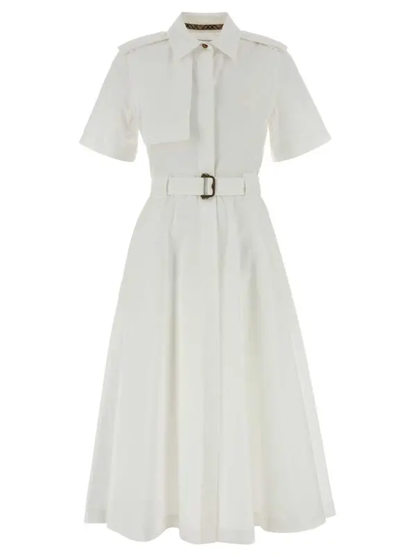 Burberry Cotton Poplin Belted Shirt Dress - White