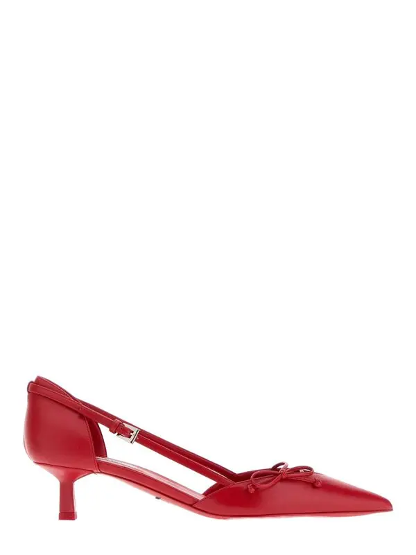 Prada Leather Bow Detail Kitten Heel Pumps - Red