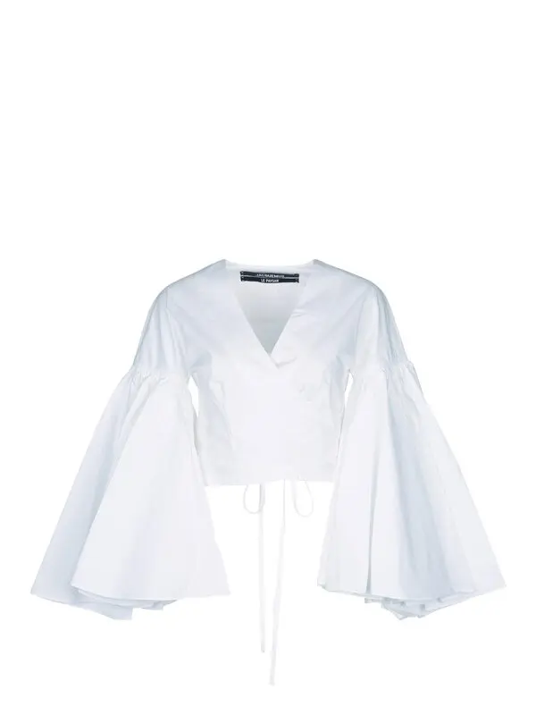Jacquemus Wrap Peasant Knit Sweater - White