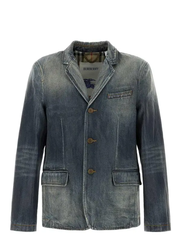 Burberry Denim Blazer With Notch Lapel - Light Blue