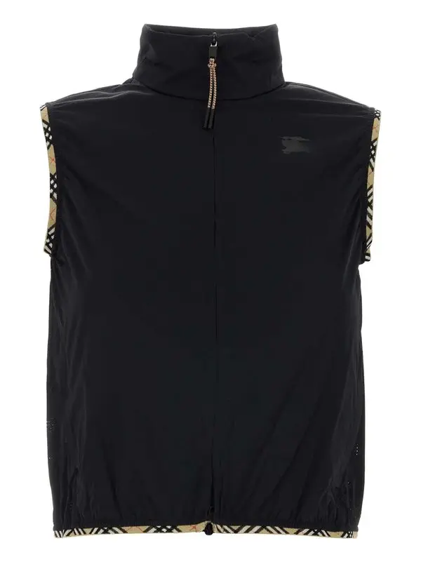 Burberry Sleeveless Stretch Nylon Jacket With Signature Check Trim - Black