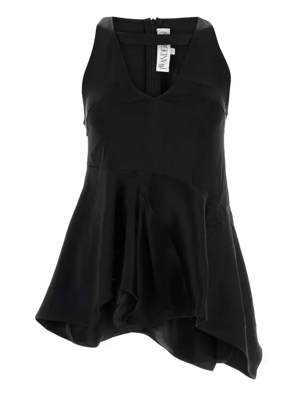 JW Anderson Asymmetrical Draped Satin Top - Black
