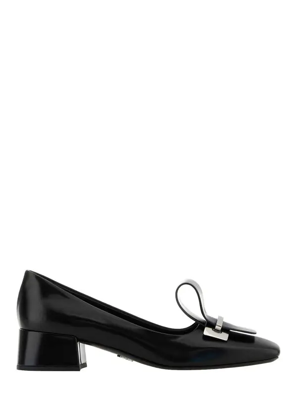 Prada Leather Pumps With 4 Cm Block Heel - Black