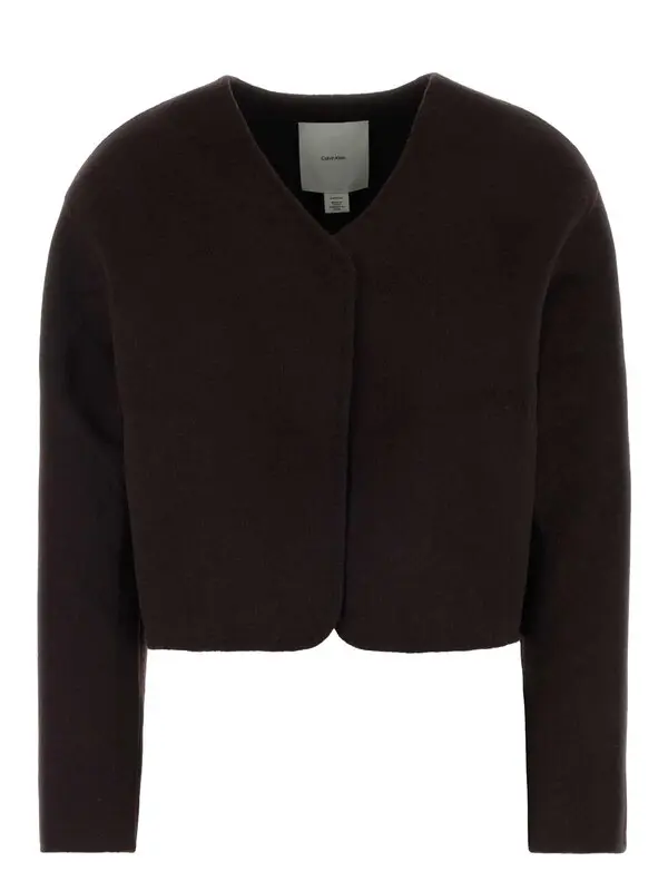 Calvin Klein Wool-blend Cropped Blazer - Brown