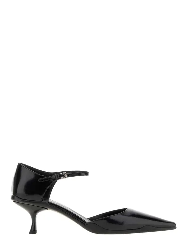 Prada Leather Mary Jane Pumps With 5 Cm Kitten Heel - Black