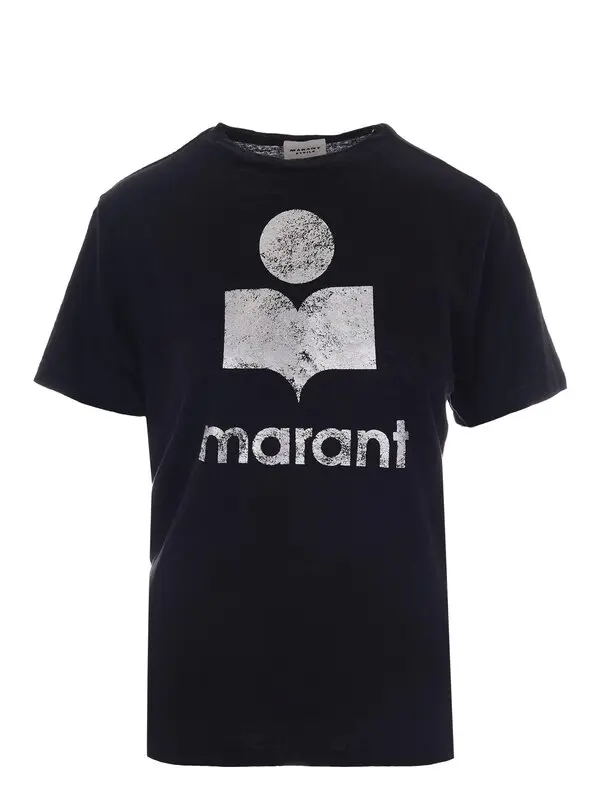 MARANT ETOILE Graphic Linen T-shirt Dress - Black