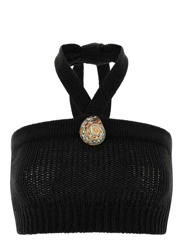 Alanui Cropped Knit Top With Shell Detail - Black