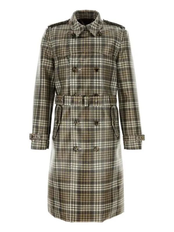 Burberry Double Breasted Plaid Jacquard Trench Coat - Checked