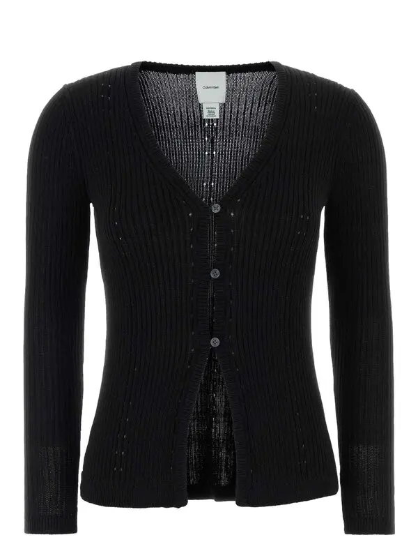 Calvin Klein Ribbed Knit Cardigan With V-neck - Black
