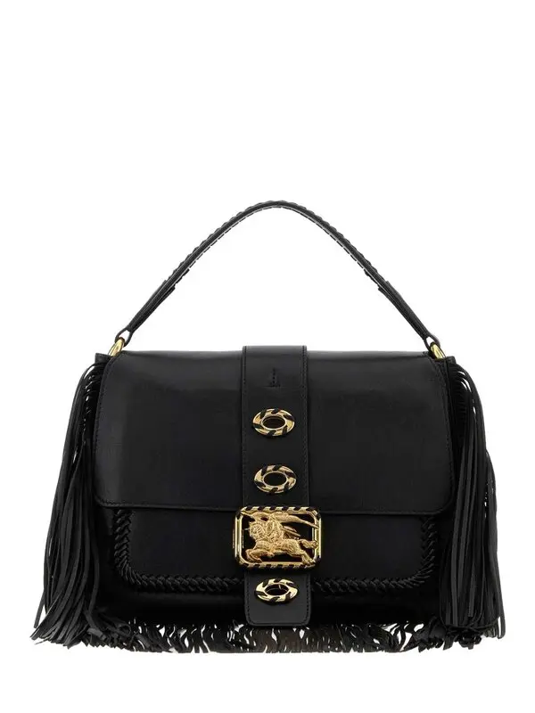 Burberry Small Rider Leather Handbag With Fringed Trim - Black