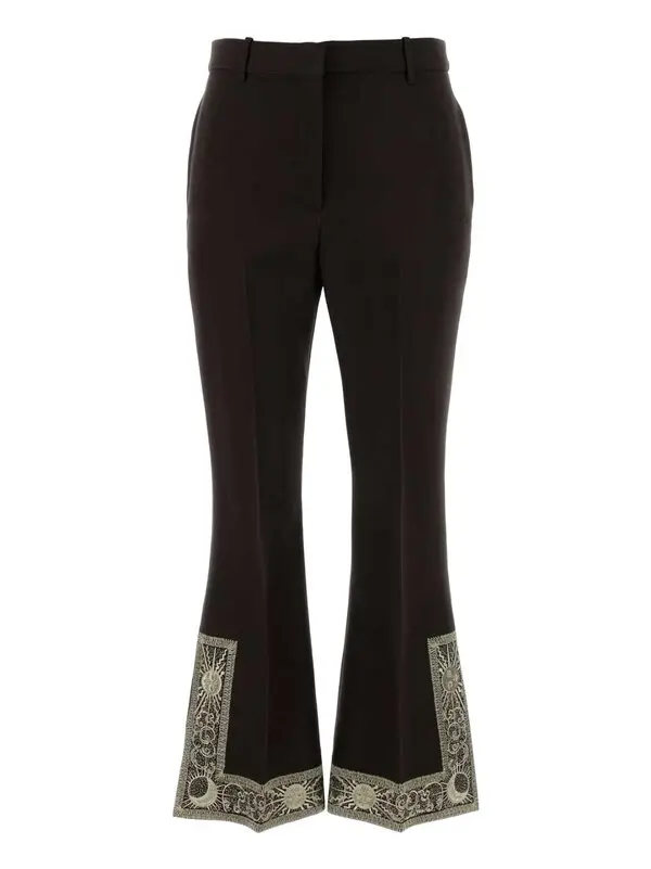 Burberry Embroidered Flared Wool-blend Trousers With Silk Lining - Brown