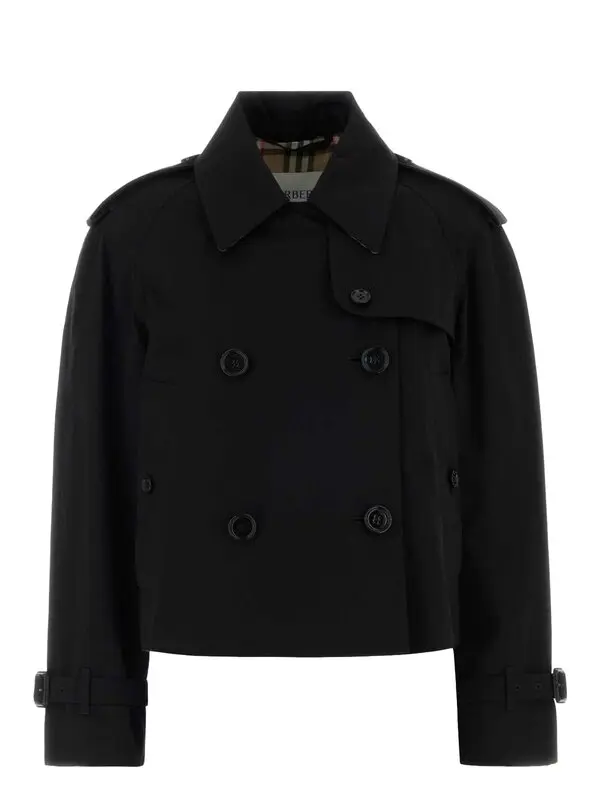 Burberry Double Breasted Cotton Trench Jacket - Black