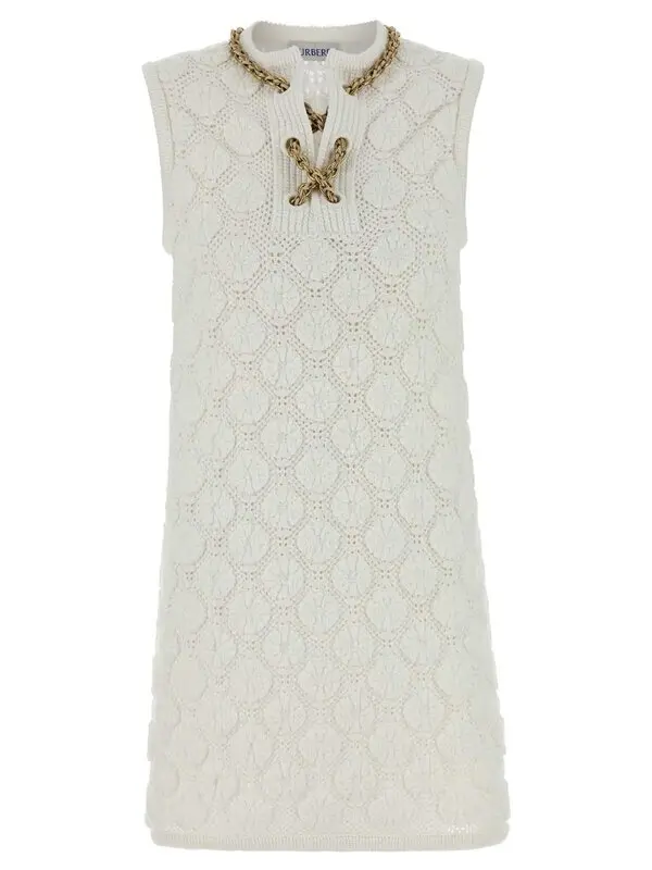 Burberry Stretch Crochet Dress With Chain Detail - White