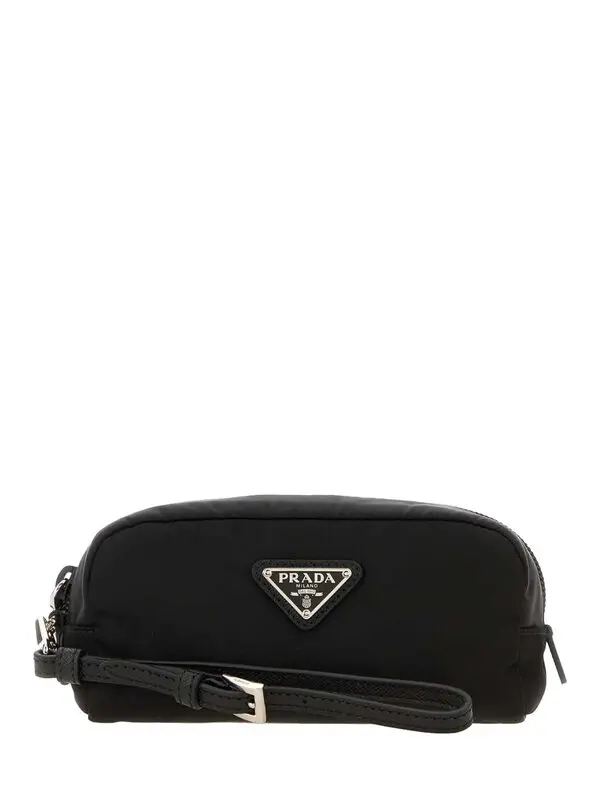 Prada Mini Re-nylon Pouch Handbag With Calf Leather Trim - Black