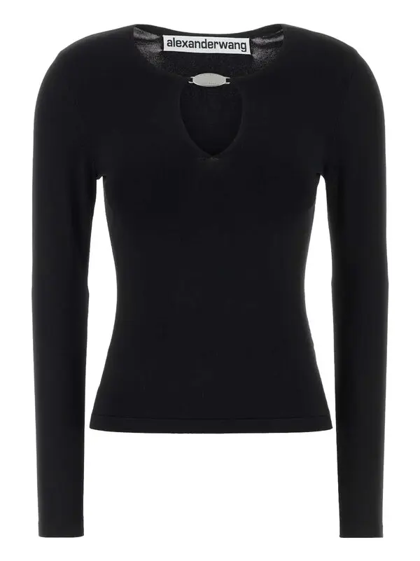 Alexander Wang Stretch Viscose Blend T-shirt With Keyhole Detail - Black
