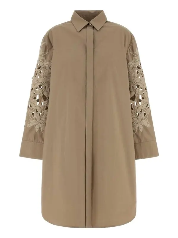 Agnona Cotton Poplin Shirt Dress With Embroidered Sleeves - Grey