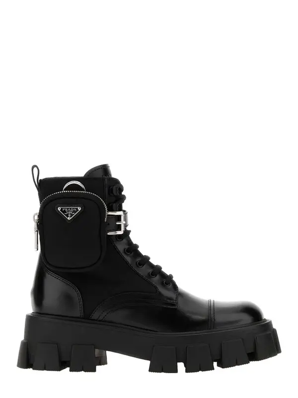 Prada Leather And Re-nylon Combat Boots - Black