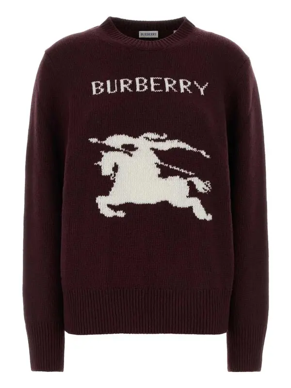 Burberry Wool-cashmere Blend Crew Neck Sweater With Embroidered Detail - Purple