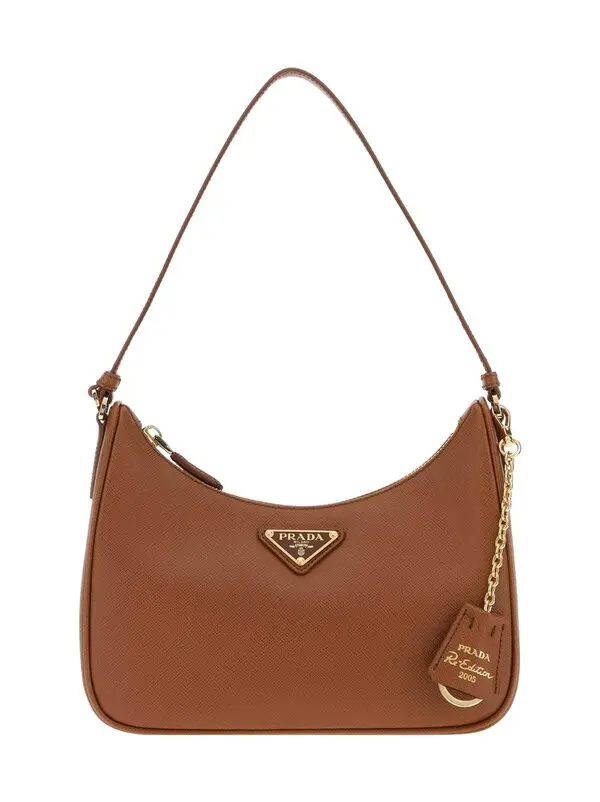 Prada Vitello Leather Shoulder Handbag - Camel