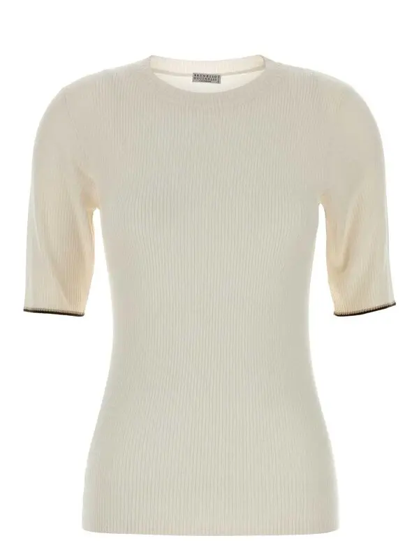 Brunello Cucinelli Cashmere-silk Ribbed T-shirt - White