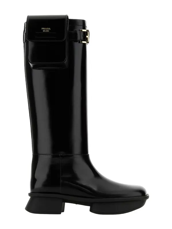 Prada Knee High Boots With Rubber Sole - Black