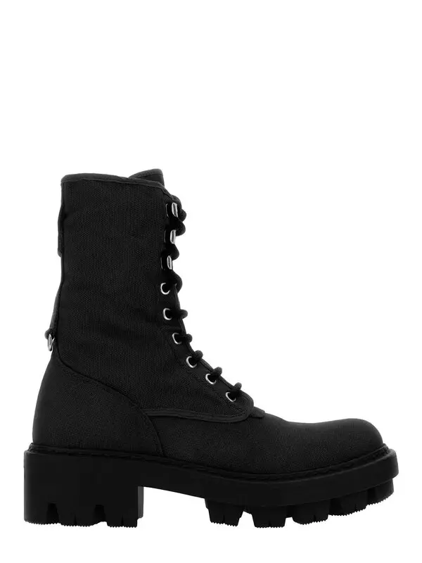 Prada Fabric Lace-up Boots With Rubber Sole - Black