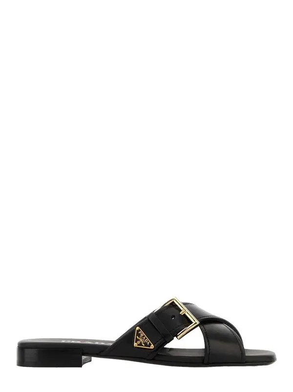Prada Woven Leather Slip-on Sandals - Black