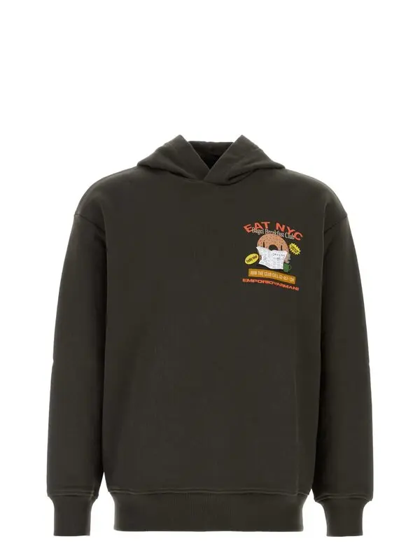 Emporio Armani Graphic Print Cotton Hoodie - Grey