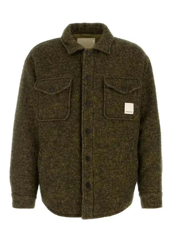 Emporio Armani Melange Wool-blend Textured Jacket - Green