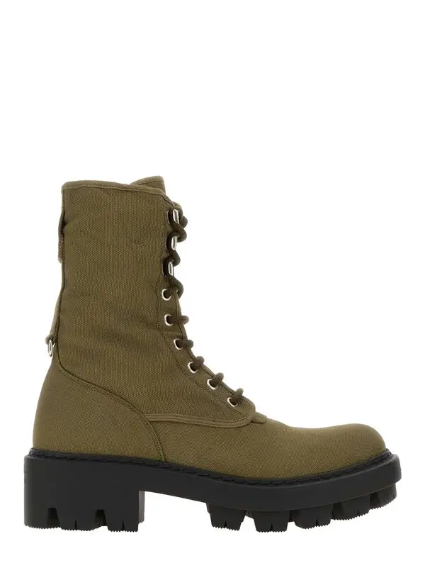 Prada Canvas Lace-up Combat Boots With Rubber Sole - Green