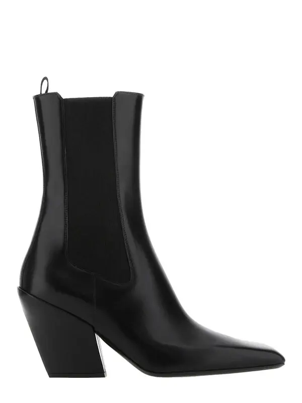 Prada Leather Ankle Boots With 10 Cm Heel - Black