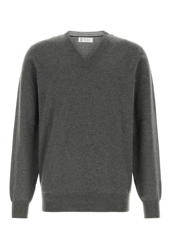 Brunello Cucinelli 100% Cashmere V-neck Sweater - Grey