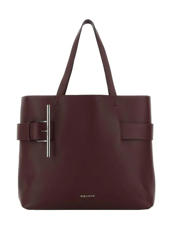 Alexander McQueen Tyrian Leather T-bar Shopping Handbag - Purple