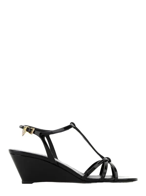 Prada Leather Wedge Sandals With 6 Cm Heel - Black