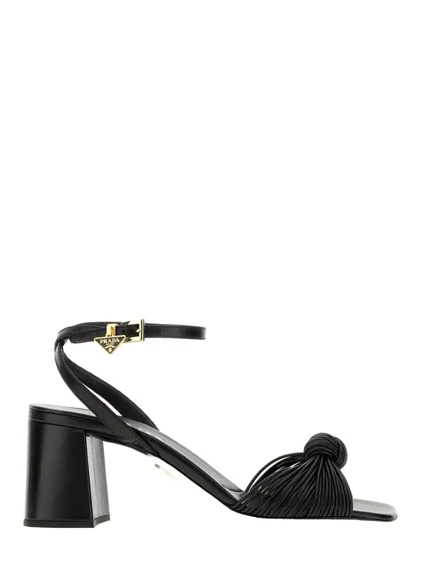 Prada Leather Strappy Heeled Sandals With Knot Detailing - Black
