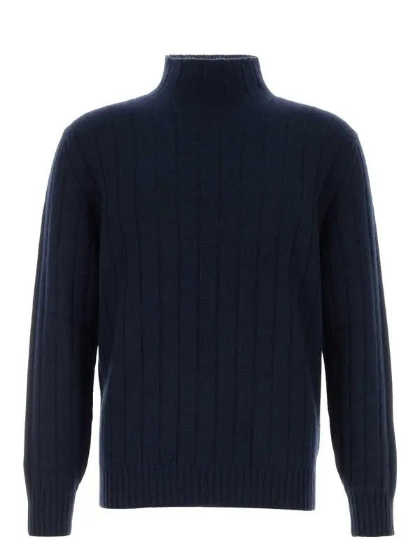 Brunello Cucinelli Ribbed High Neck Cashmere Sweater - Blue