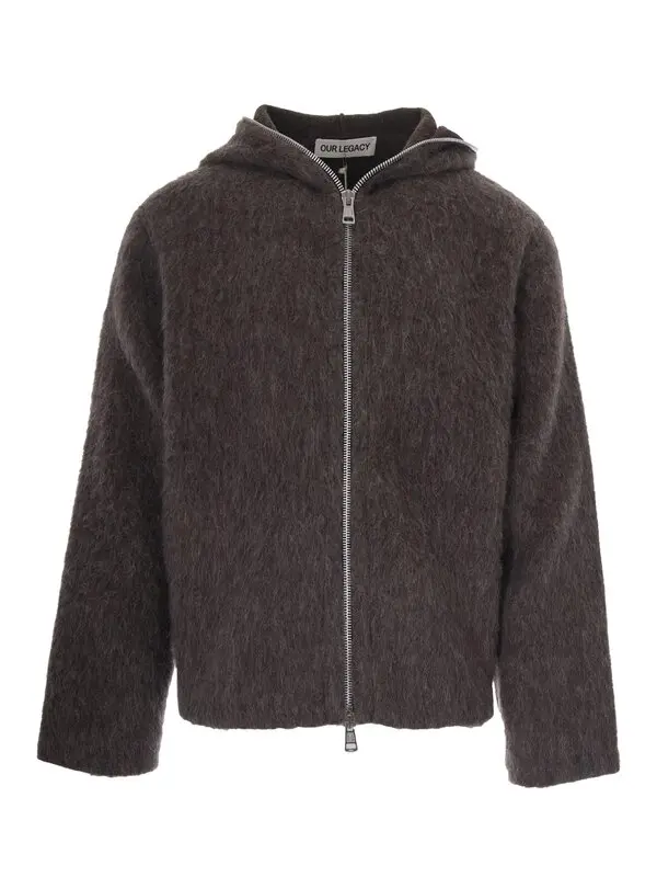 Our Legacy Fuzzy Zip-up Hooded Cardigan - Mole Grey Hairy Wool