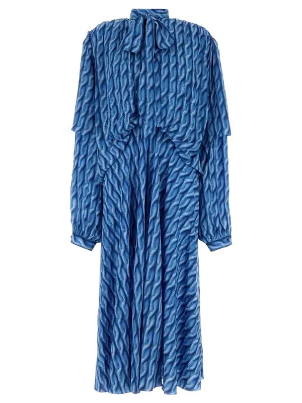 Balenciaga Polyester Midi Dress With Tie Neck - Printed