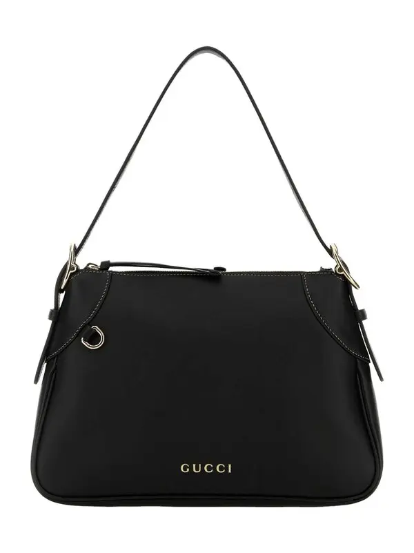 Gucci Gg Emblem Medium Leather Shoulder Handbag With Leather And Fabric Lining - Black