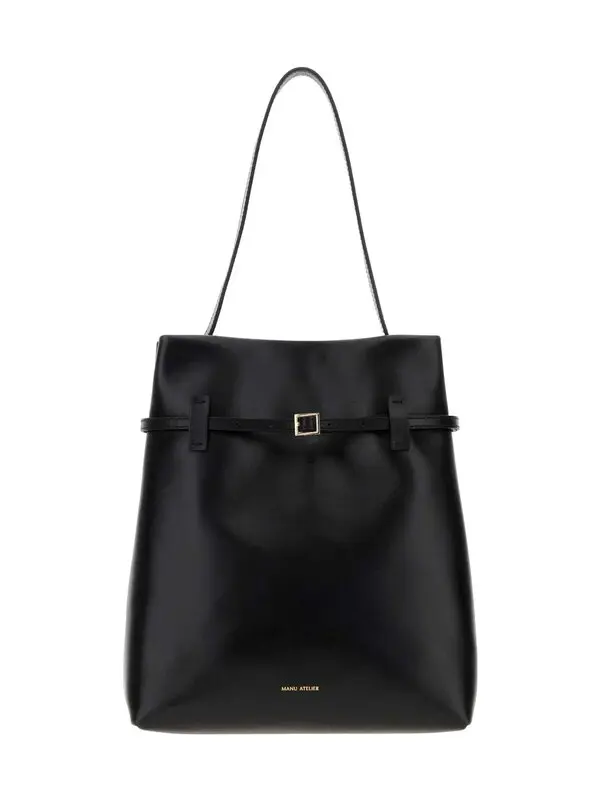 Manu Atelier Leather Shopping Handbag - Black