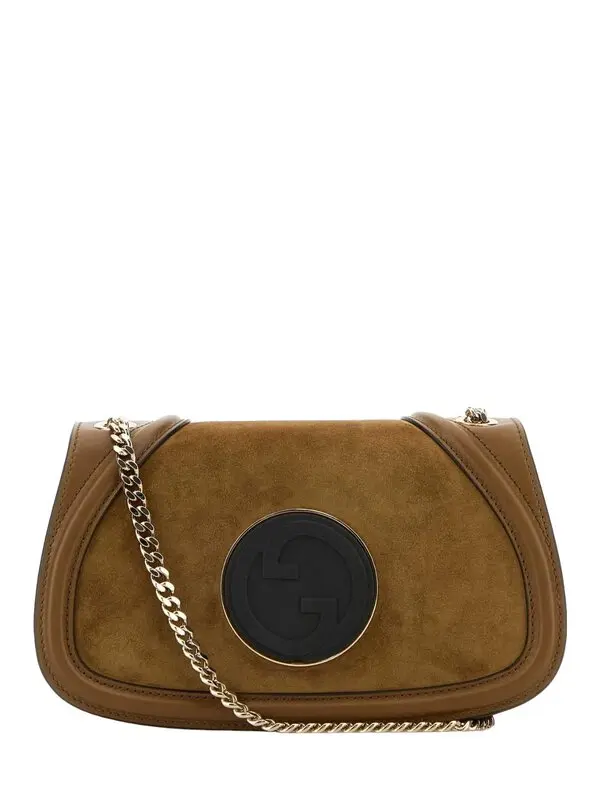Gucci Suede And Leather Shoulder Handbag With Golden Metal Hardware - Brown