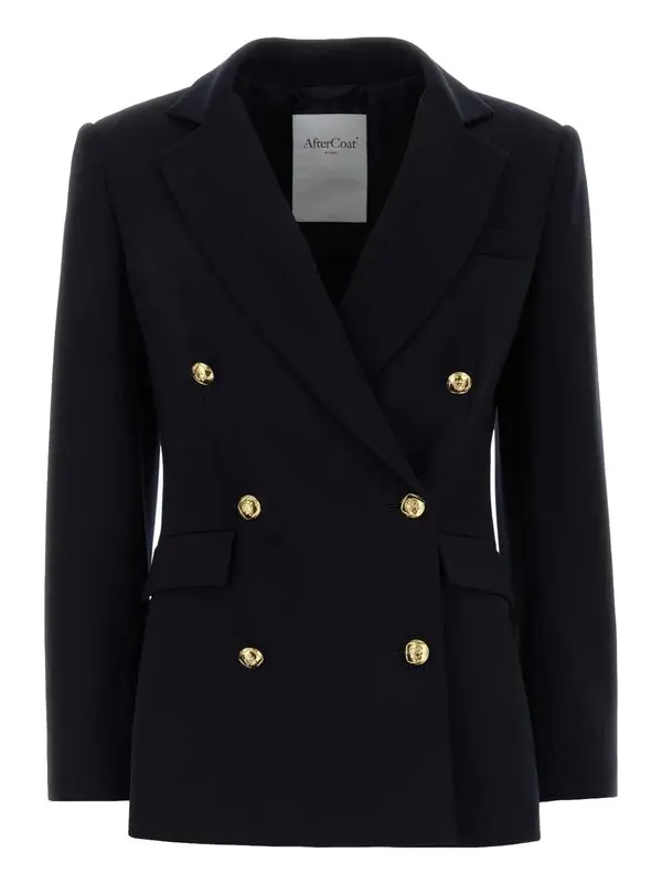 AFTERCOAT Double Breasted Wool Blazer With Cupro Lining - Blue