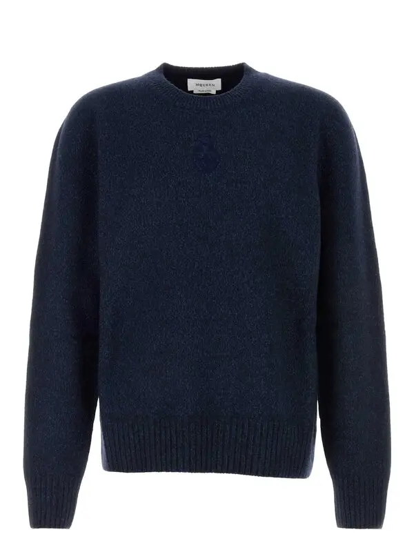 Alexander McQueen Melange Wool Blend Knit Sweater - Blue